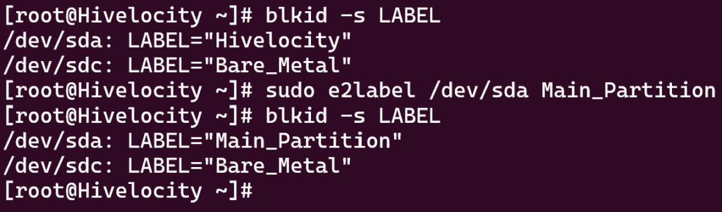 Find and Change the Label Name of Partitions On a Linux Server