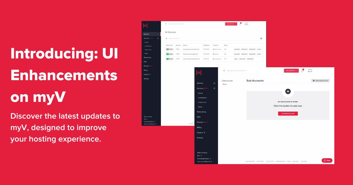 UI Enhancements to myV - Hivelocity Hosting