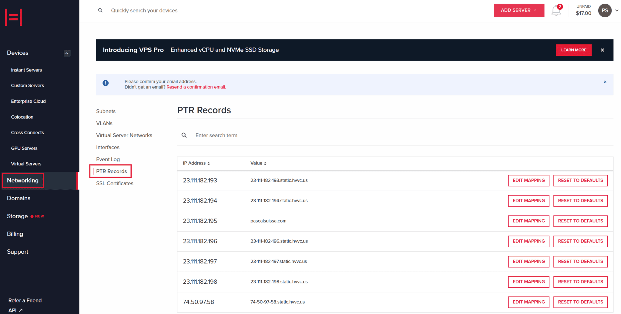 Creating PTR/rDNS Records in the MyV Customer Portal - Hivelocity Hosting
